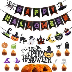 halloween banners party decoration supplies, halloween burlap banners, trick or treat hanging halloween home banners, multicolor halloween decoration banners for fireplace wall porches and parties