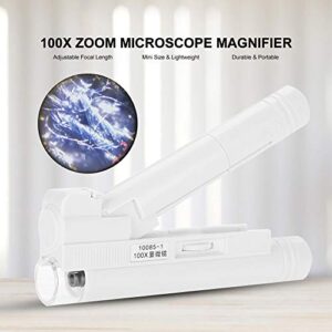 Jewelry Magnifier, 100X Zoom Microscope Double Tube Jewelry Magnifier Pocket Magnifying Glass with LED Light