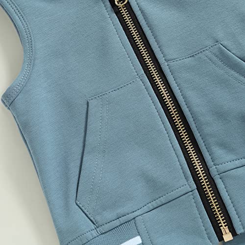 Hnyenmcko Baby Boys Summer Clothes Sleeveless Zipper Hooded Tank Tops Solid Color Drawstring Shorts Set Toddler 2pcs Outfits (Blue, 18-24 Months)