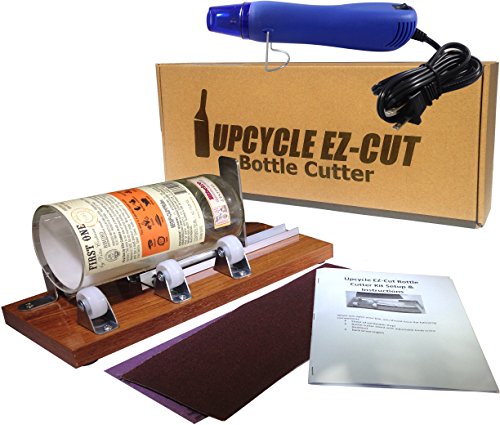 Glass Bottle Cutter (Deluxe) Kit, Upcycle EZ-Cut: Beer & Wine Bottle Cutting + Edge Sanding Paper & Heat Tool