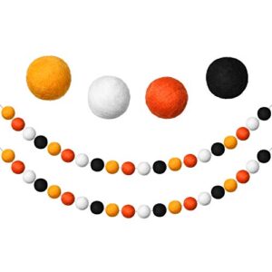 13.2 feet halloween felt ball garland wool felt balls garland decoration for halloween thanksgiving party supplies, brown, orange, black and white