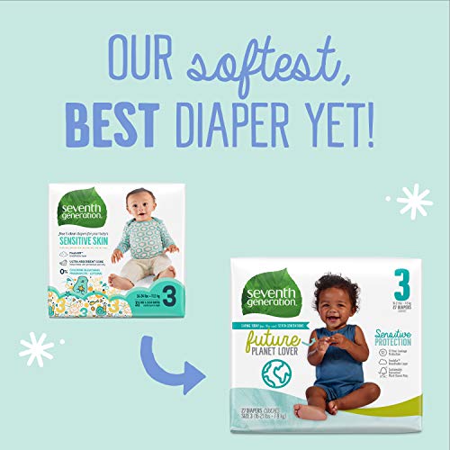 Seventh Generation Baby Diapers, Size 3, 155 count for Sensitive Skin (Packaging May Vary),155 Count (Pack of 1)