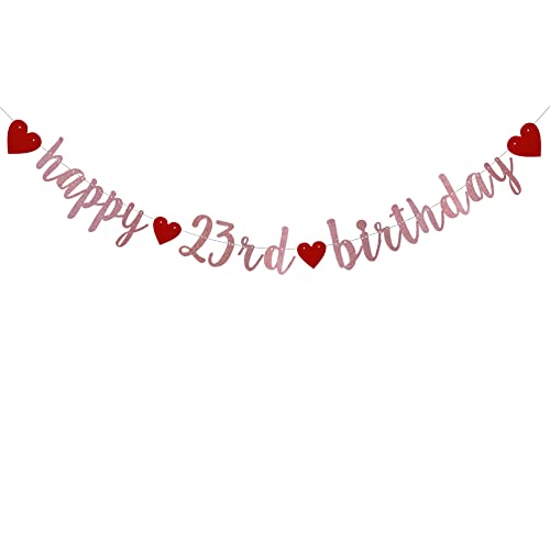 Happy 23rd Birthday Banner, Pre-Strung,Rose Gold Glitter Paper Garlands for 23rd Birthday Party Decorations Supplies, No Assembly Required,Rose Gold,SUNbetterland