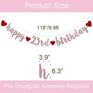 Happy 23rd Birthday Banner, Pre-Strung,Rose Gold Glitter Paper Garlands for 23rd Birthday Party Decorations Supplies, No Assembly Required,Rose Gold,SUNbetterland