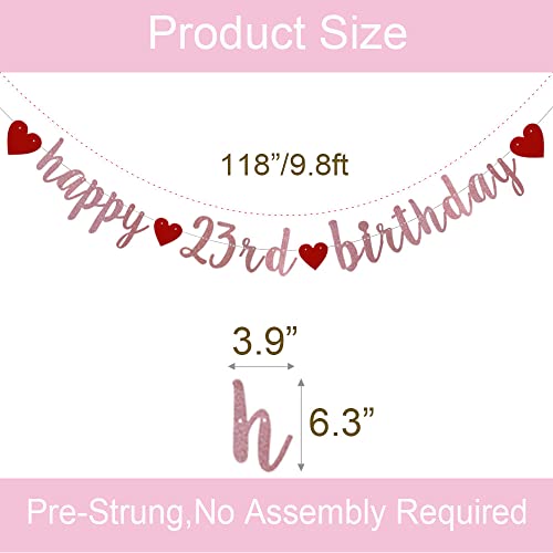 Happy 23rd Birthday Banner, Pre-Strung,Rose Gold Glitter Paper Garlands for 23rd Birthday Party Decorations Supplies, No Assembly Required,Rose Gold,SUNbetterland