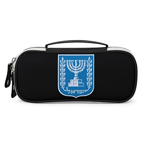 Coat of Arms of Israel PU Leather Pen Pencil Bag Organizer Portable Makeup Carry Case Storage Handbag