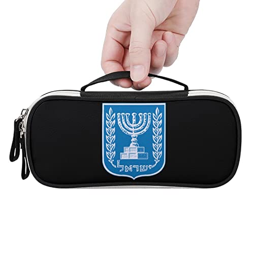 Coat of Arms of Israel PU Leather Pen Pencil Bag Organizer Portable Makeup Carry Case Storage Handbag