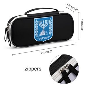 Coat of Arms of Israel PU Leather Pen Pencil Bag Organizer Portable Makeup Carry Case Storage Handbag