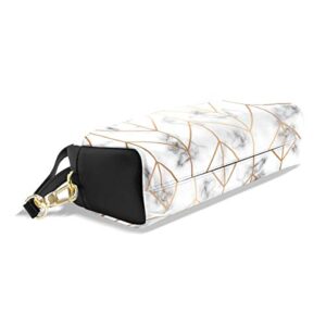 ALAZA Cute Pencil Case White Marble Gold Geomertric Line Pen Cases Organizer PU Leather Comestic Makeup Bag Make up Pouch