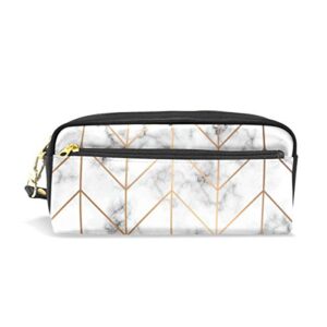 ALAZA Cute Pencil Case White Marble Gold Geomertric Line Pen Cases Organizer PU Leather Comestic Makeup Bag Make up Pouch