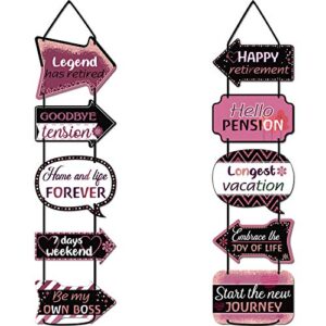 retirement party decorations happy retirement banner hanging decorations retirement theme yard sign pink retirement decorations for women, 10 pieces hanging cards decorating kit