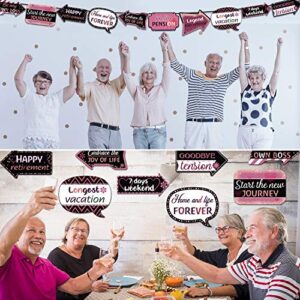 Retirement Party Decorations Happy Retirement Banner Hanging Decorations Retirement Theme Yard Sign Pink Retirement Decorations for Women, 10 Pieces Hanging Cards Decorating Kit