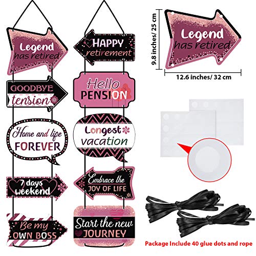 Retirement Party Decorations Happy Retirement Banner Hanging Decorations Retirement Theme Yard Sign Pink Retirement Decorations for Women, 10 Pieces Hanging Cards Decorating Kit