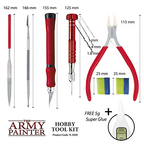 The Army Painter Hobby Tool Kit - 7-Piece Plastic Model Kit Tools for Miniatures with Green Stuff & Model Glue - Beginners Model Building Kits, Model Kit Accessories, Model Tool Kit for Plastic Models