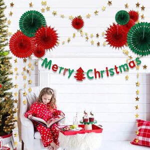 Decor365 Red Green Christmas Party Decoration Kit Hanging Decor Tissue Paper Fan Pompom Gold Star Garland Streamer Backdrop Background for Xmas Birthday Wedding Baby Shower