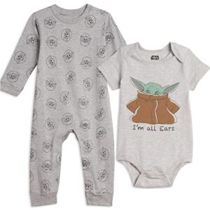 star wars the mandalorian the child grogu newborn baby boys snap coverall bodysuit white / grey 3-6 months