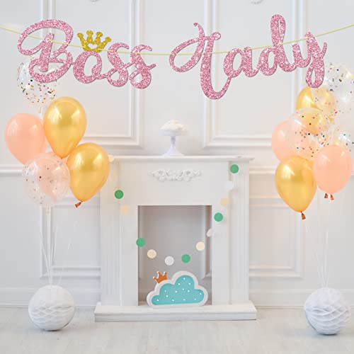 Boss Lady Birthday Banner Pink Glitter, Newborn Girl Child Kid Baby Shower Sign, One Birthday Decorations Banner