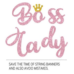 Boss Lady Birthday Banner Pink Glitter, Newborn Girl Child Kid Baby Shower Sign, One Birthday Decorations Banner