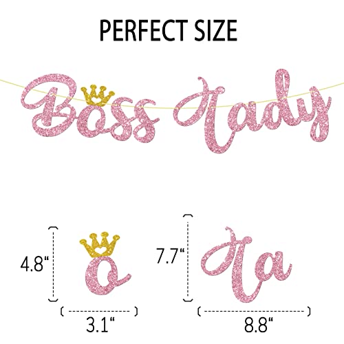 Boss Lady Birthday Banner Pink Glitter, Newborn Girl Child Kid Baby Shower Sign, One Birthday Decorations Banner