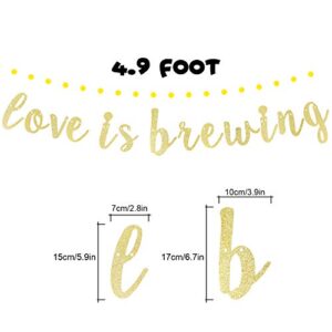 Love is Brewing Gold Glitter Bunting Banner Sweet Wedding Bridal Shower Engagement Coffee Tea Bar Beverage Table Sign Party Decoration - NO DIY REQUIRED