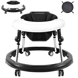 baby walker with wheels, foldable adjustable height toddler walker, baby walkers and activity center with foot pads, baby walkers for baby boys and baby girls 6-18 months 9 heights adjustable 1