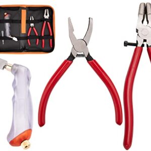 3PCS Heavy Duty Glass Running Pliers and Breaker Grozer Pliers Oil Feed Glass Cutter Set with Rubber Tips,Stained Glass Cutting Tool Kit for Key Fob Hardware Install and Stained Glass Work