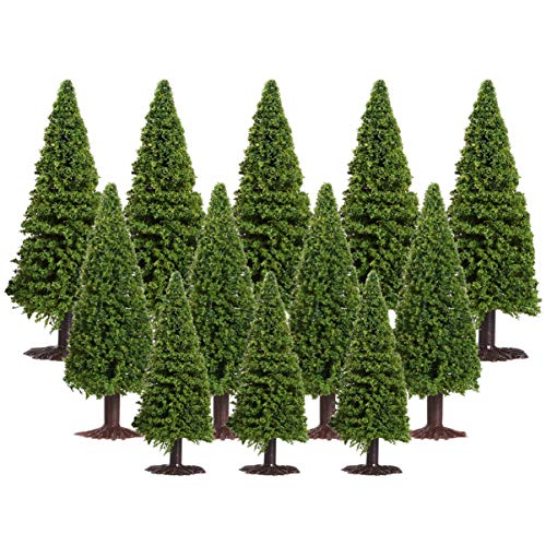 Wakauto Model Train Scenery Christmas Model Cedar Trees Architecture Trees Miniature, 15pcs Green Scenery Landscape Model Cedar Trees Tree Cake Topper