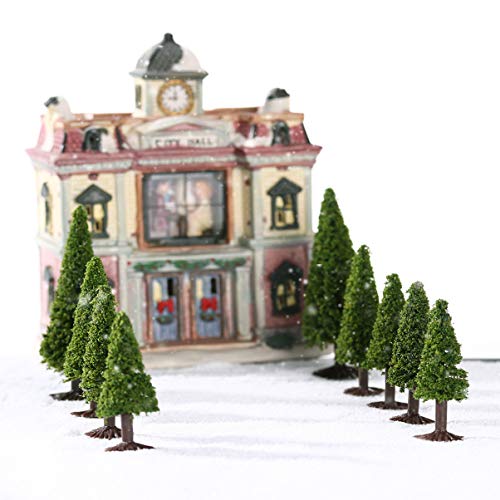 Wakauto Model Train Scenery Christmas Model Cedar Trees Architecture Trees Miniature, 15pcs Green Scenery Landscape Model Cedar Trees Tree Cake Topper