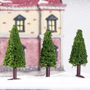 Wakauto Model Train Scenery Christmas Model Cedar Trees Architecture Trees Miniature, 15pcs Green Scenery Landscape Model Cedar Trees Tree Cake Topper