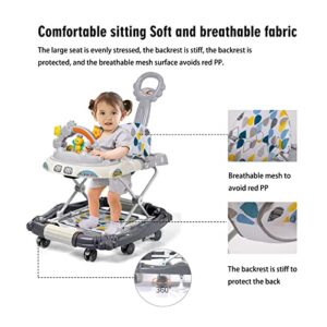 Boyro Baby 4 in 1 Baby Walker, Baby Walkers for Boys and Girls with Removable Footrest, Feeding Tray and Rocking Function with Music Tray, Foldable Activity Walker for Baby 6-18 Months, Help Baby Walk