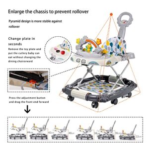 Boyro Baby 4 in 1 Baby Walker, Baby Walkers for Boys and Girls with Removable Footrest, Feeding Tray and Rocking Function with Music Tray, Foldable Activity Walker for Baby 6-18 Months, Help Baby Walk