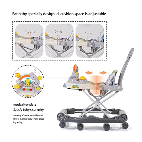 Boyro Baby 4 in 1 Baby Walker, Baby Walkers for Boys and Girls with Removable Footrest, Feeding Tray and Rocking Function with Music Tray, Foldable Activity Walker for Baby 6-18 Months, Help Baby Walk