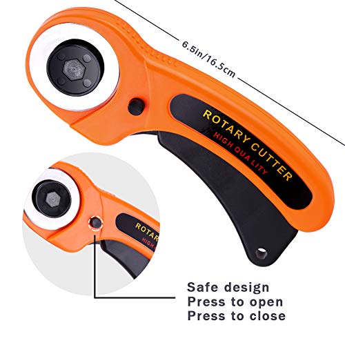 Rotary Cutter, 45mm Rotary Cutter for Fabric, Rotary Fabric Cutter with Safety Lock, Included Extra 10 Pack 45mm Replacement Blades, Ergonomic Rotary Cutter Tool for Quilting Sewing Arts Crafts