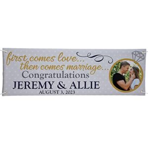 let’s make memories personalized engagement celebration photo banner – engagement party décor