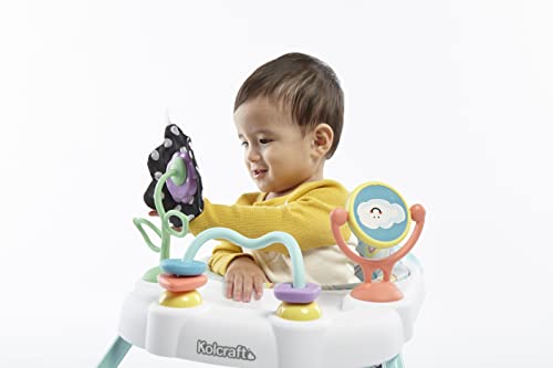 Kolcraft Tiny Steps Too 2-in-1 Infant and Baby Activity Push Walker with Steel Base, Seated or Walk-Behind with wheels for Baby Girl or Boy - Clouds and Rainbows