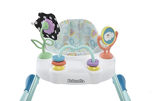 Kolcraft Tiny Steps Too 2-in-1 Infant and Baby Activity Push Walker with Steel Base, Seated or Walk-Behind with wheels for Baby Girl or Boy - Clouds and Rainbows