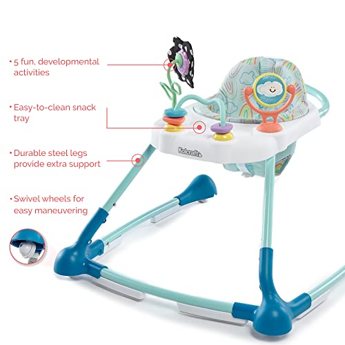 Kolcraft Tiny Steps Too 2-in-1 Infant and Baby Activity Push Walker with Steel Base, Seated or Walk-Behind with wheels for Baby Girl or Boy - Clouds and Rainbows