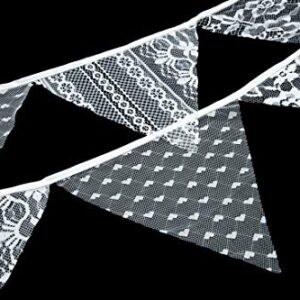 LOVENJOY White Floral Lace Pennant Banner - 10.8 Feet