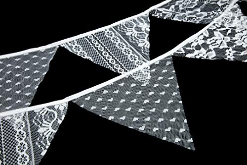 LOVENJOY White Floral Lace Pennant Banner - 10.8 Feet