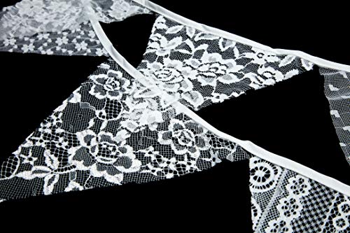 LOVENJOY White Floral Lace Pennant Banner - 10.8 Feet