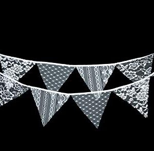 LOVENJOY White Floral Lace Pennant Banner - 10.8 Feet