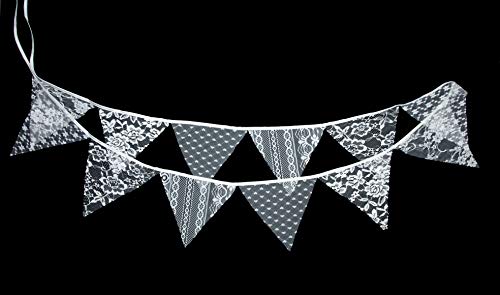 LOVENJOY White Floral Lace Pennant Banner - 10.8 Feet