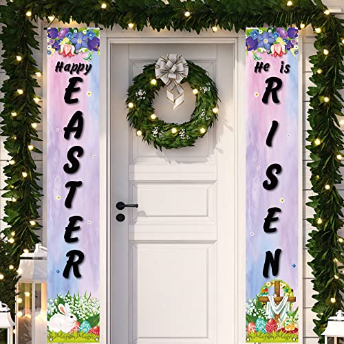 Happy Easter Decorations He Is Risen Font Porch Welcome Sign He Is Disen Banner Christian Cross Resurrection Easter Decorations for Home Party