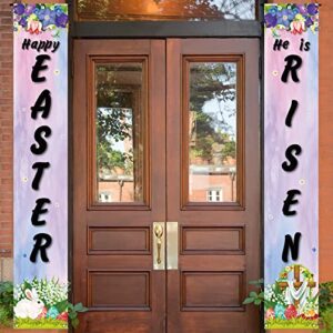 Happy Easter Decorations He Is Risen Font Porch Welcome Sign He Is Disen Banner Christian Cross Resurrection Easter Decorations for Home Party