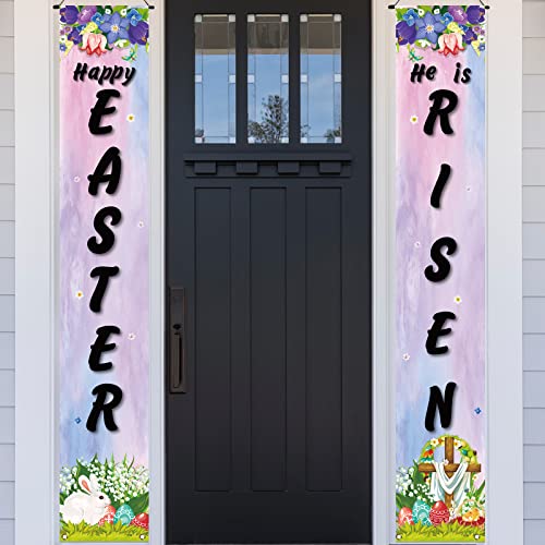 Happy Easter Decorations He Is Risen Font Porch Welcome Sign He Is Disen Banner Christian Cross Resurrection Easter Decorations for Home Party