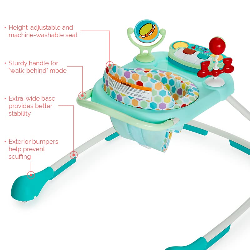 Kolcraft Tiny Steps Groove 3-in-1 Infant and Baby Activity Push Walker with Steel Base, Removable Piano-Toy, Seated or Walk-Behind for Baby Girl or Boy - Honeycomb