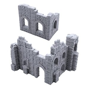 endertoys battle ruined walls, terrain scenery for tabletop 28mm miniatures wargame, 3d printed and paintable