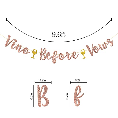 Talorine Vino Before Vows Banner, Bridal Shower, Engagement, Bride to Be, Wedding Party Decorations (Rose Gold Glitter)