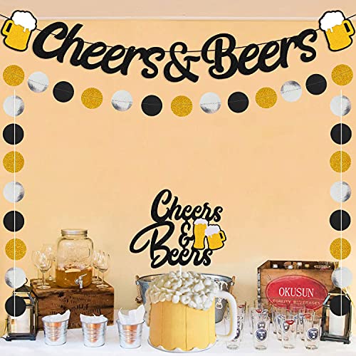 Cheers & Beers Banner with Cake Topper Circle Dots Garland for Men Women Him Her Happy Birthday Wedding Anniversary Graduation Bachelorette Engagement Retirement Hawaii Bridal Shower Party Supplies