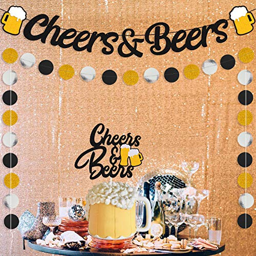 Cheers & Beers Banner with Cake Topper Circle Dots Garland for Men Women Him Her Happy Birthday Wedding Anniversary Graduation Bachelorette Engagement Retirement Hawaii Bridal Shower Party Supplies